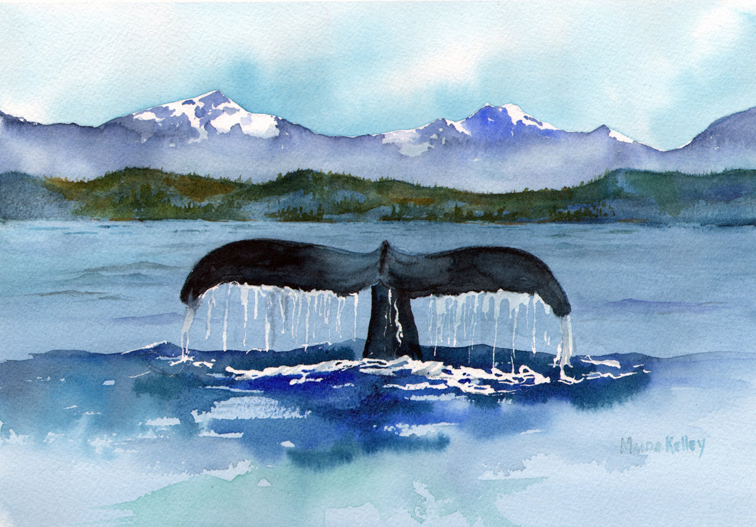 WHALE TAIL Original Alaskan Watercolors WHALE TAIL Original Alaskan Watercolors